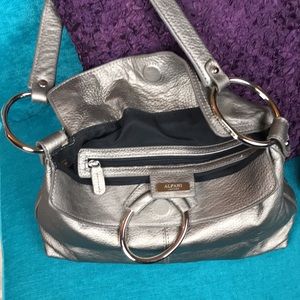 Alfani | Bags | Alfani Vintage Pebbly Leather Silver Shoulder Bag With ...